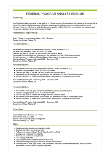 Sample Federal Program Analyst Resume Sample Federal Program Analyst Resume