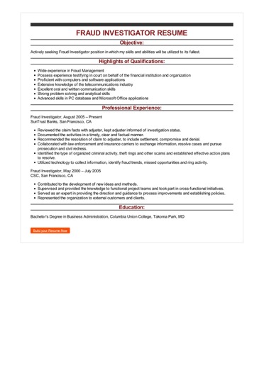 Sample Fraud Investigator Resume Sample Fraud Investigator Resume