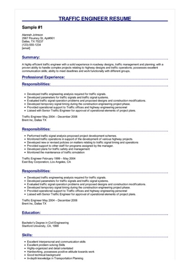 2 Traffic Engineer Resume Examples