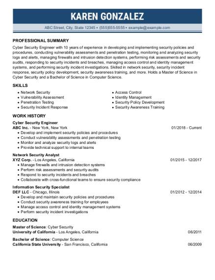 Best Cyber Security Engineer Resume Examples & Templates [2025]