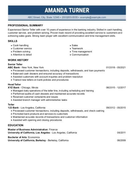 Best Bank Teller Resume Examples for 2024 + Tips & Templates