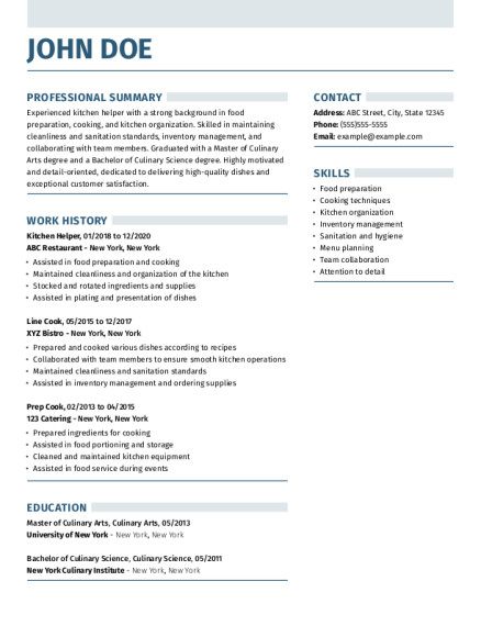 Best Kitchen Helper Resume Examples & Templates [2025]